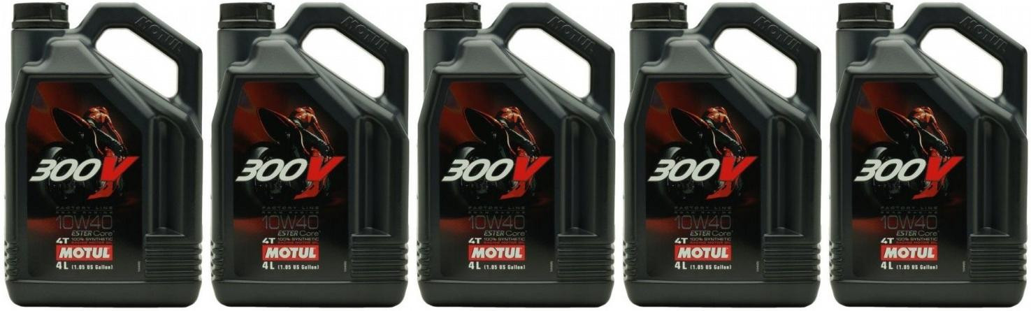 Motul 300V Factory Line ESTER Core 10W-40 4T Motorrad Motoröl 5x 4l = 20 Liter - 4T SAE 10W-40 ...