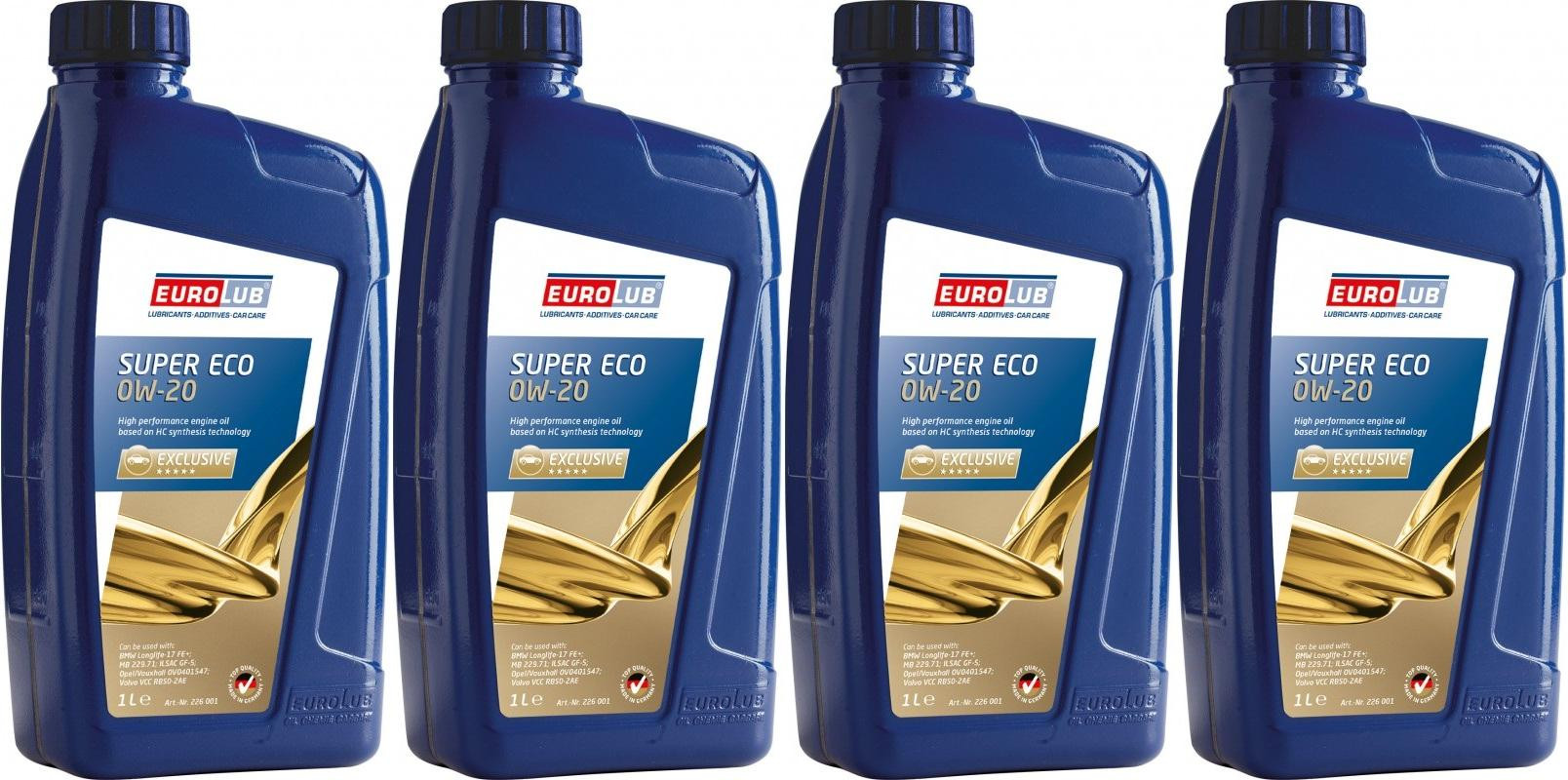 EUROLUB Motoröl SUPER ECO SAE 0W-20 1 Liter Flasche 4x 1l = 4 Liter ...
