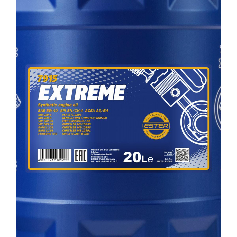 Mannol 7915 Extreme 5W-40 synthetisches Motoröl 20l Kanister - SAE 5W ...