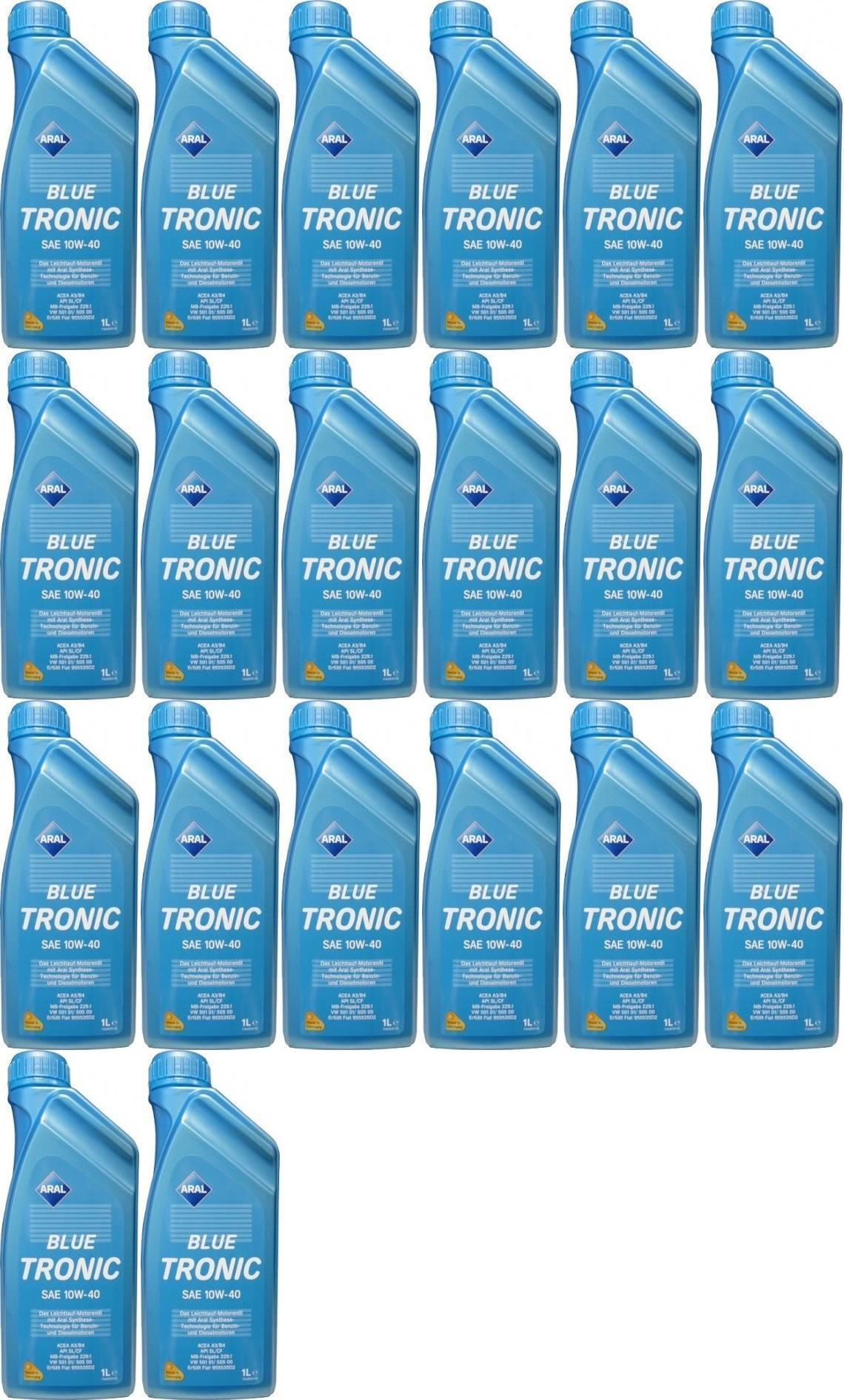 Aral Blue Tronic 10W-40 Diesel & Benziner Motoröl 20x 1l = 20 Liter ...