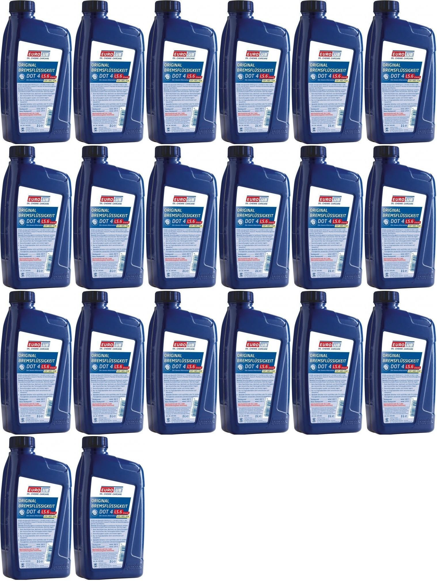 EUROLUB Bremsflüssigkeit DOT4 LS.6 (CLASS6) 20x 1l = 20 Liter - Bremsflüssigkeit DOT 4 ...
