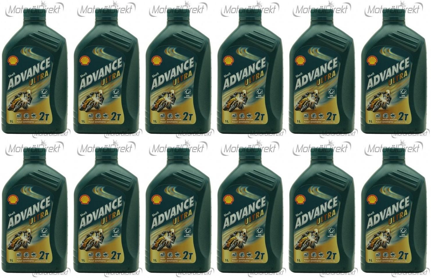 Shell Advance Ultra 2T vollsynthetisches Motorrad Motoröl 12x 1l = 12 ...
