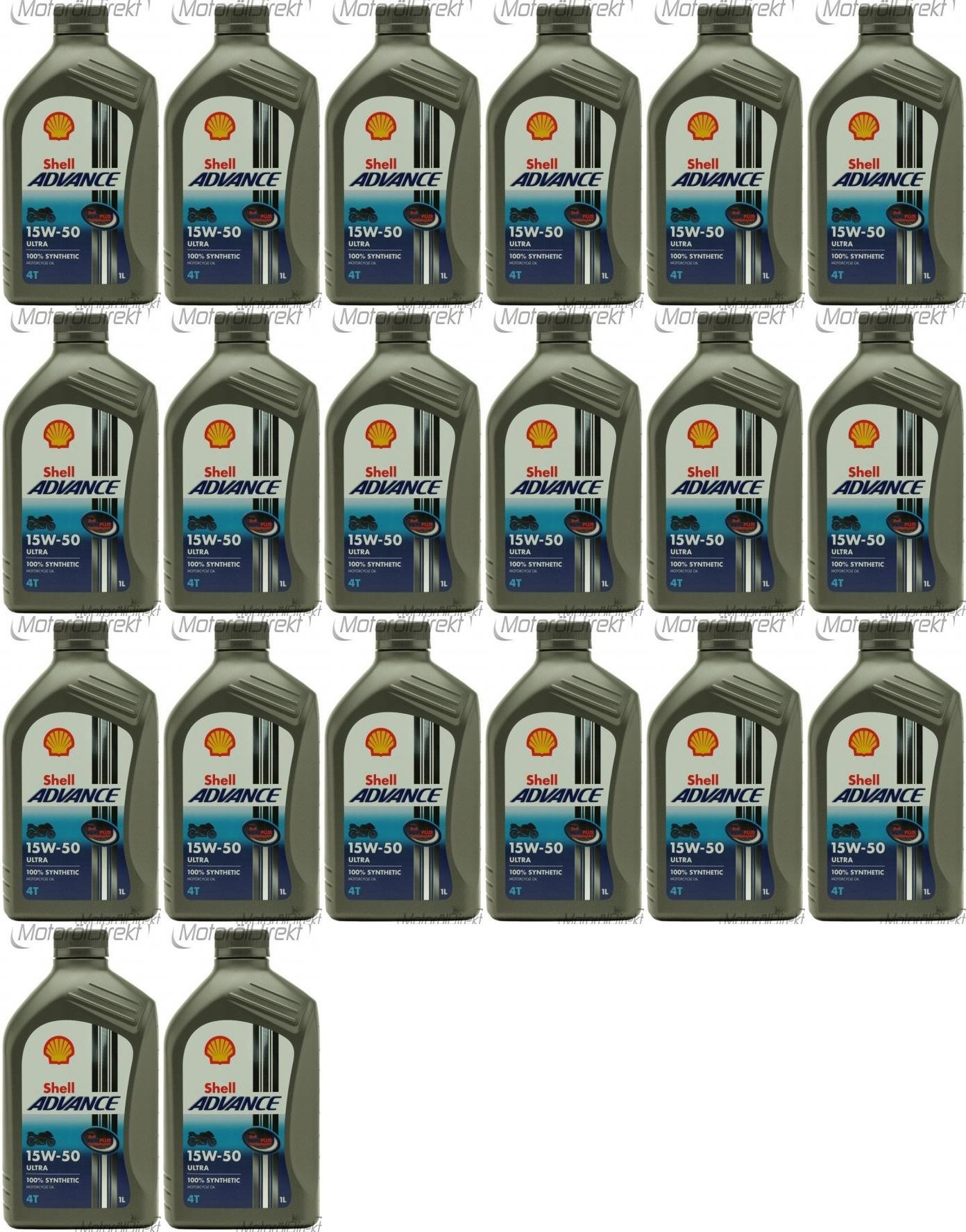 Shell Advance Ultra 4T 15W-50 Motorrad Motoröl 20x 1l = 20 Liter - 4T ...