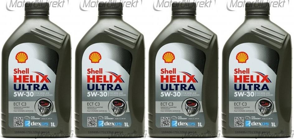 Shell Helix Ultra ECT C3 5W-30 PKW-Motoröl 4x 1l = 4 Liter - SAE 5W-30 ...