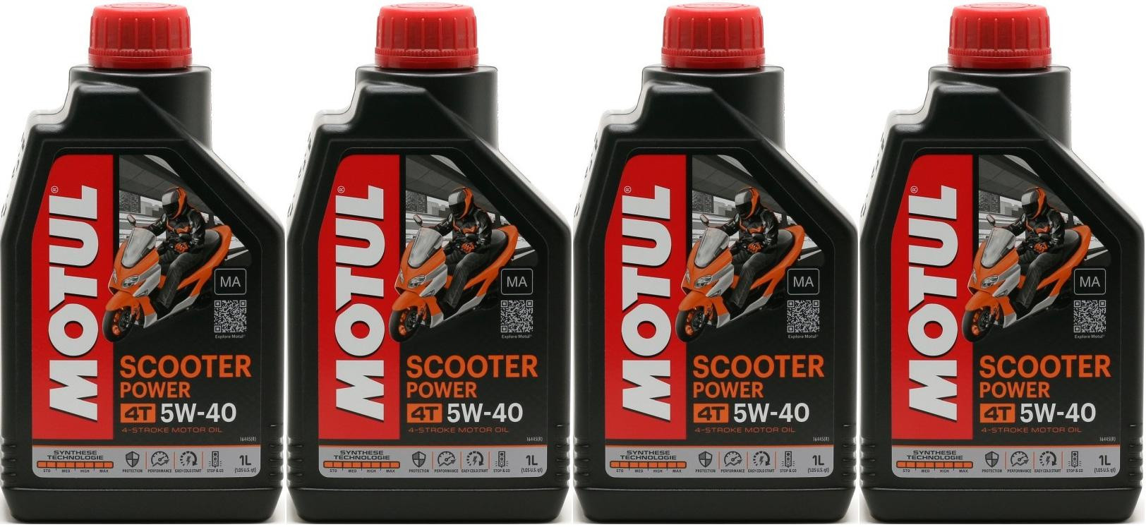 Motul Scooter Power 4T 5W-40 MA Motorrad Motoröl 4x 1l = 4 Liter - 4T ...