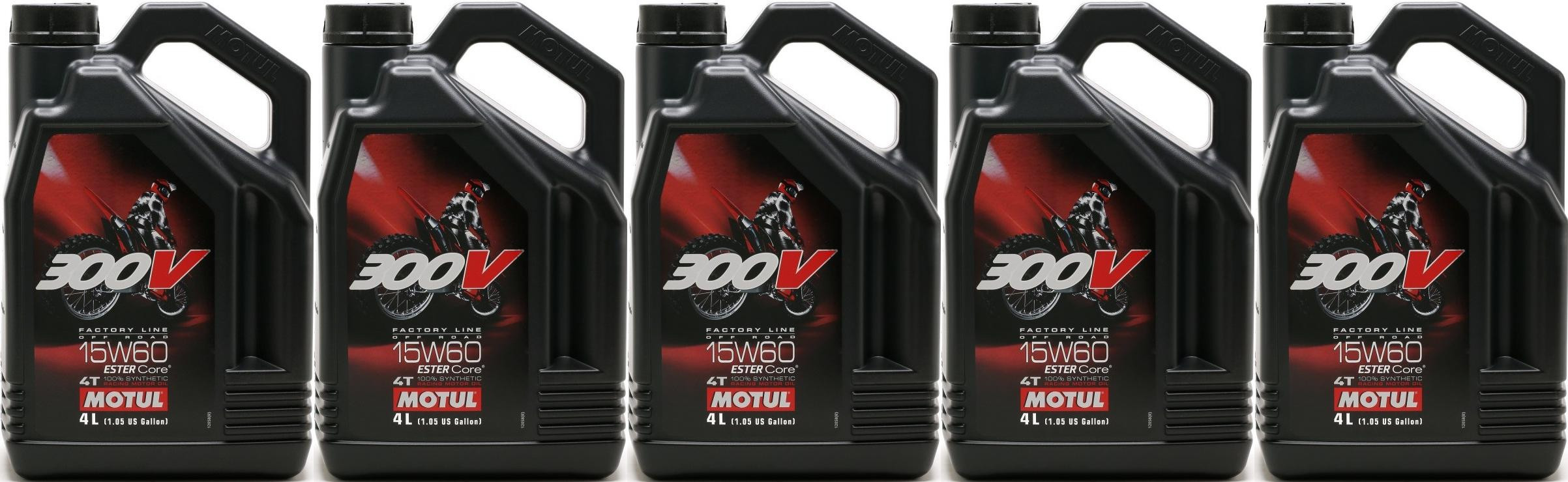 Motul 300V 4T Factory Line 15W-60 Off Road Motorrad Motoröl 5x 4l = 20 Liter - 4T SAE 15W-60 ...