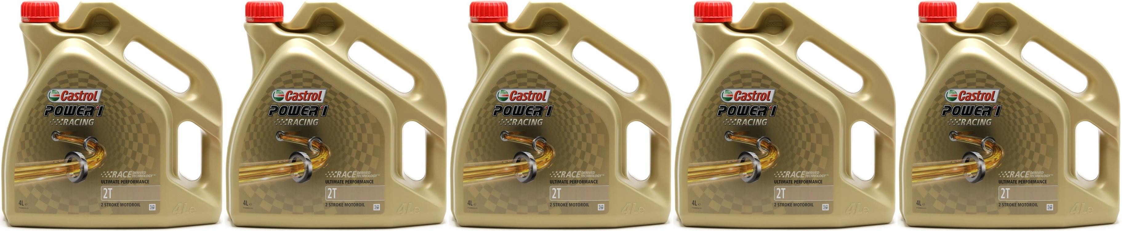 Castrol Power 1 Racing 2T vollsynthetisches Motorrad Motoröl 5x 4l = 20 Liter - 2-Takt ...