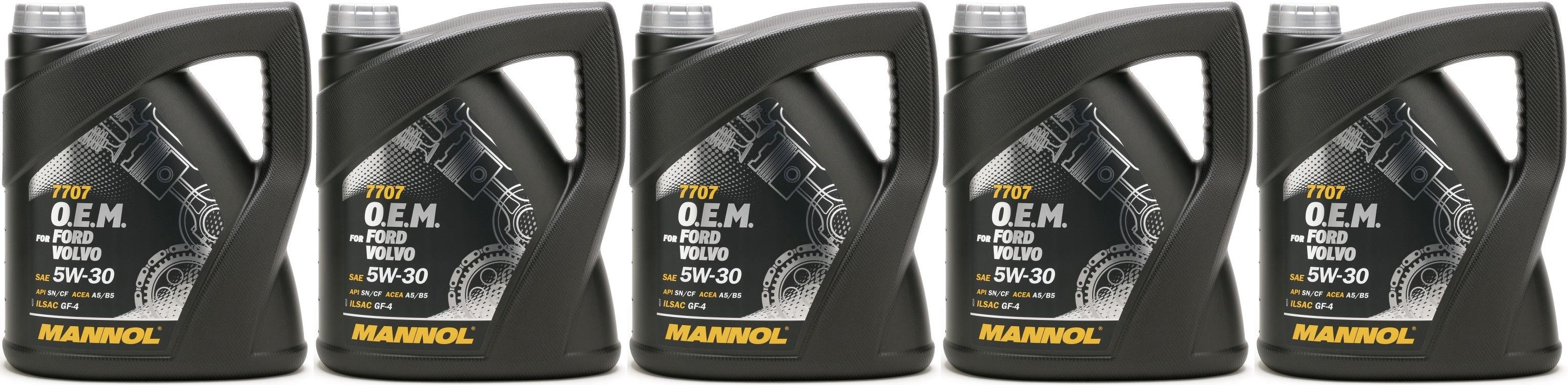 MANNOL 7707 O.E.M. 5W-30 Motoröl (Volvo/Ford) 5x 4l = 20 Liter - SAE 5W ...