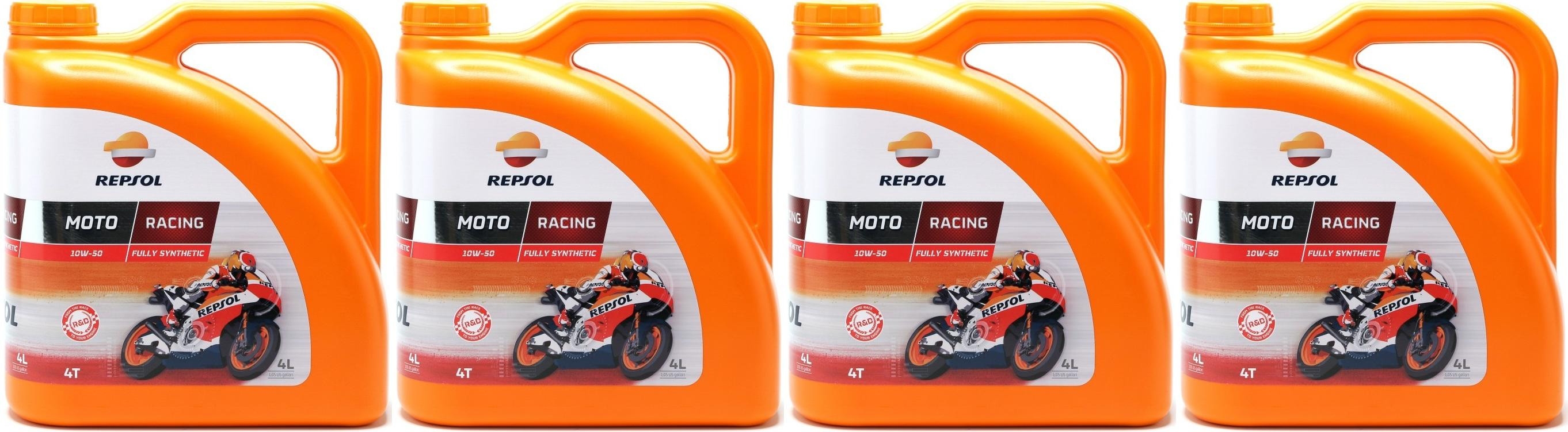 Repsol Motorrad Motoröl MOTO RACING 4T 10W50 4x 4l = 16 Liter - 4T SAE 10W-50 - Motoröl 4-Takt ...