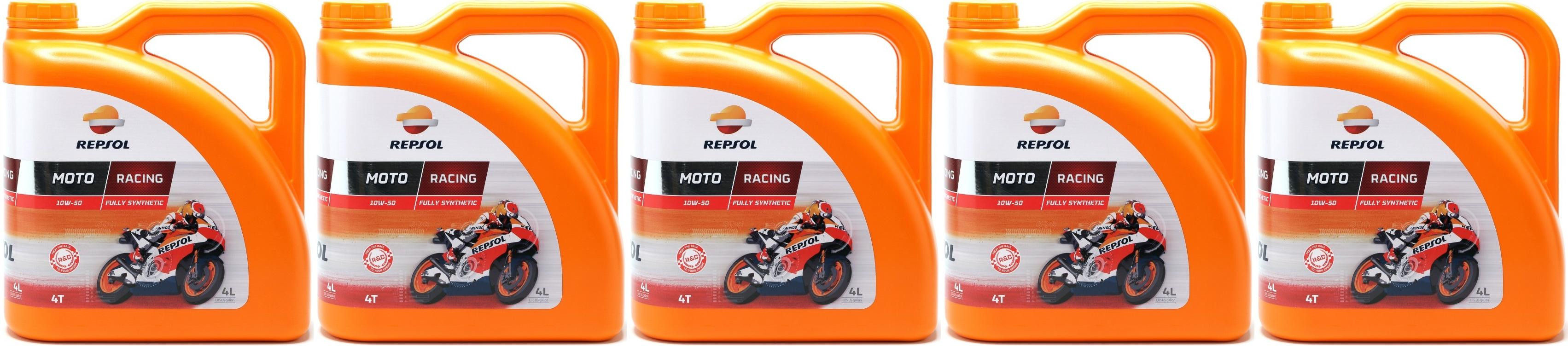 Repsol Motorrad Motoröl MOTO RACING 4T 10W50 5x 4l = 20 Liter - 4T SAE ...