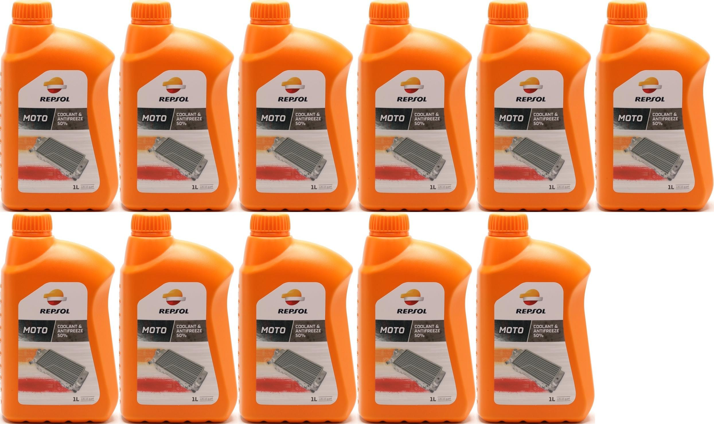 Repsol Kühlerschutz MOTO COOLANT & ANTIFREEZE 50% 1 Liter 11x 1l = 11 ...