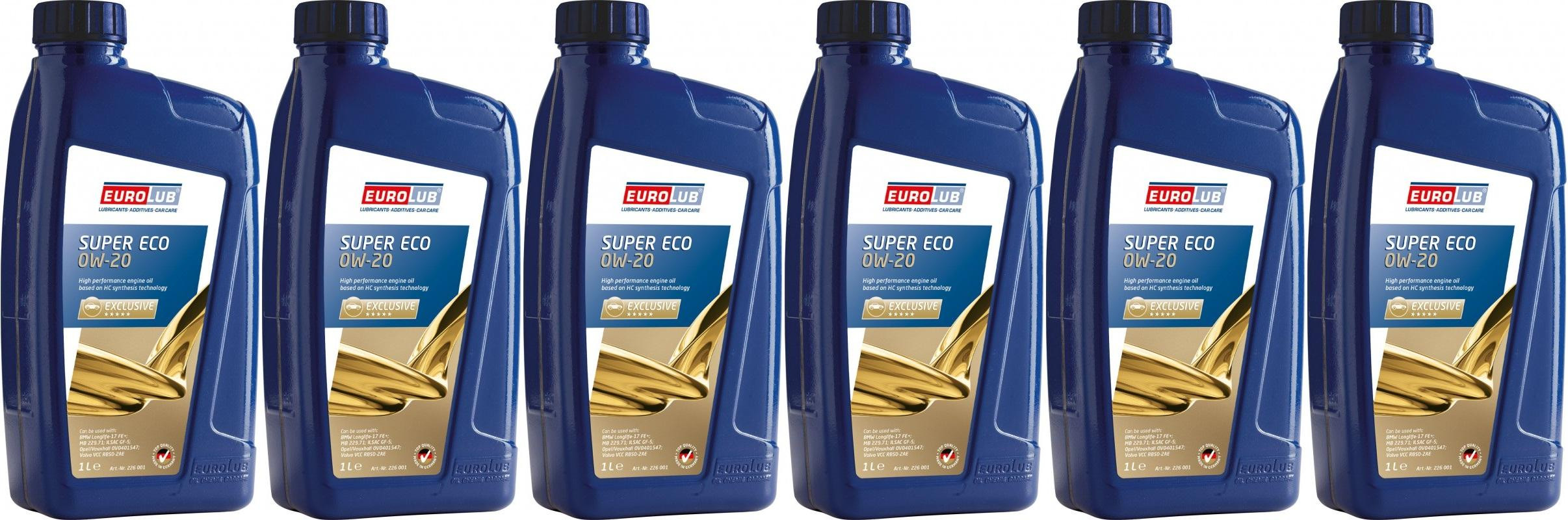 EUROLUB Motoröl SUPER ECO SAE 0W-20 1 Liter Flasche 6x 1l = 6 Liter ...