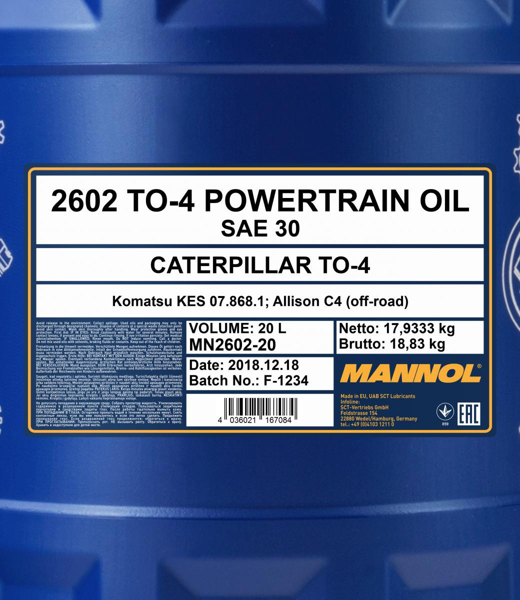 MANNOL TO-4 Powertrain Oil SAE 30 20l Kanister - Traktor & Baumaschinen ...