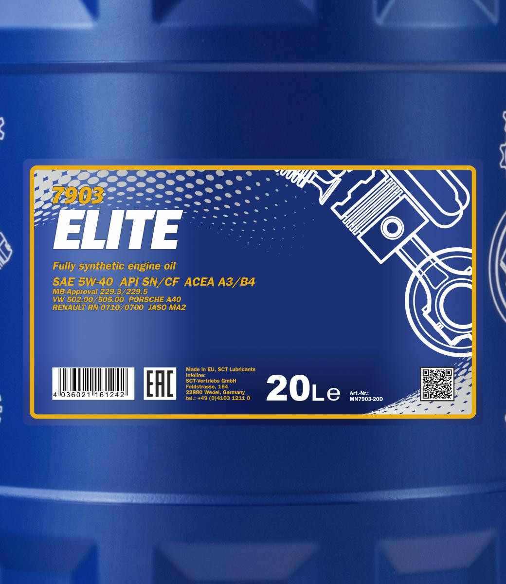 Mannol 7903 Elite 5W-40 synthetisches Motoröl 20l Kanister - SAE 5W-40 ...