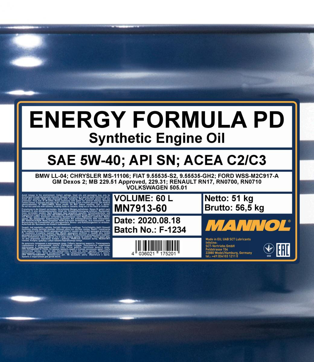 MANNOL Energy Formula PD 5W-40 Motoröl 60l Fass - SAE 5W-40 - PKW ...