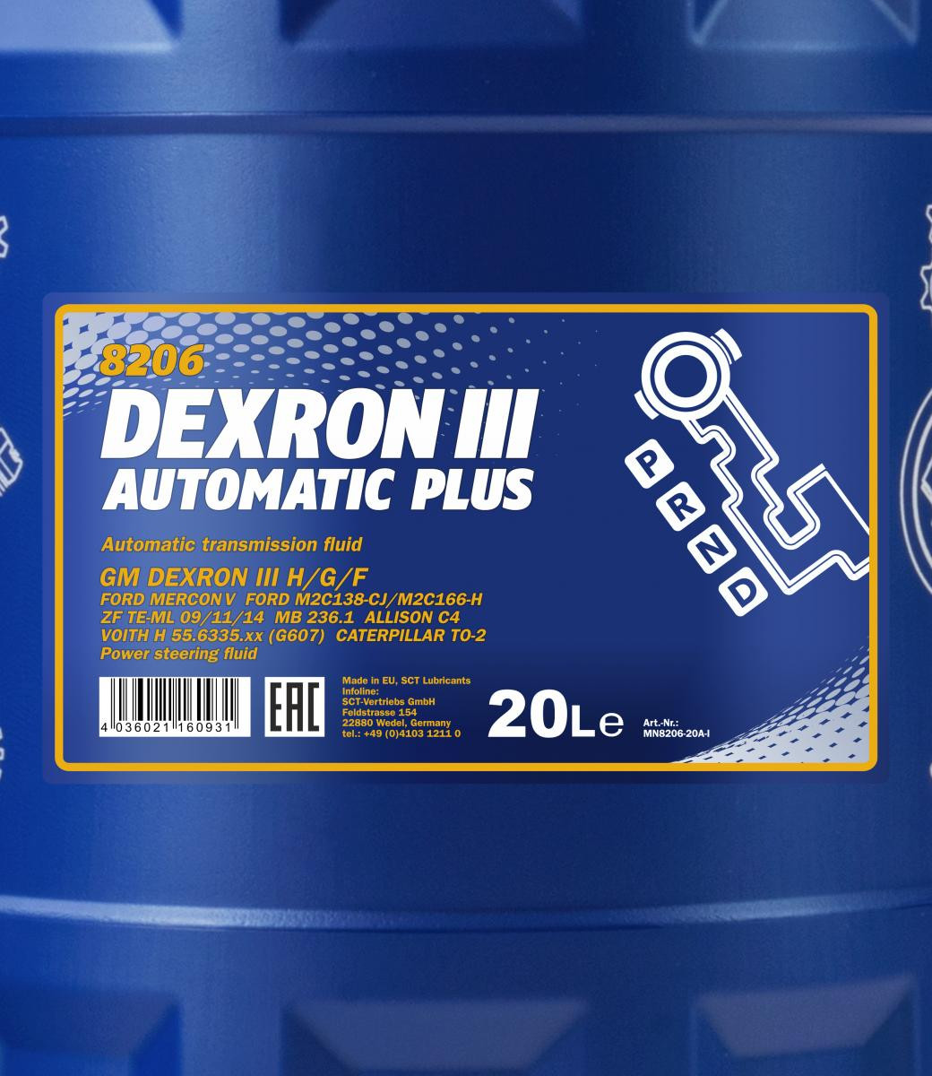 Mannol 8206 ATF Dexron III Plus Automatikgetriebeöl 20l Kanister - ATF ...